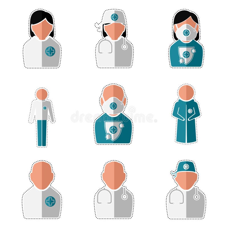 Doctors Icons Set, Isolated Stick Figure Medical Workers Stock Vector ...