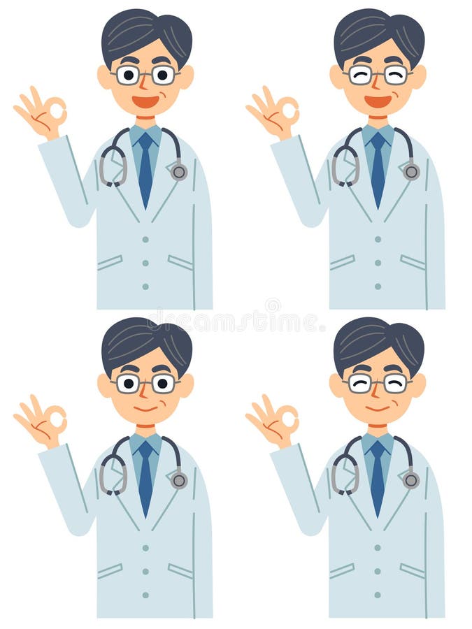 A Set of 4 Doctors with Stethoscopes that Smile and Ok. Stock Vector ...