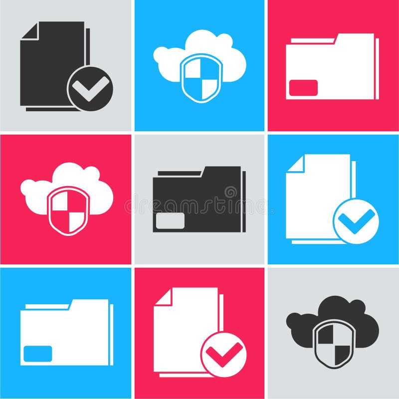 Set Document and Check Mark, Cloud and Shield and Document Folder Icon ... Set Document and Check Mark, Cloud and Shield and Document Folder Icon ...