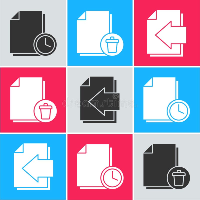 Set Document With Clock Delete File Document And Next Page Arrow Icon