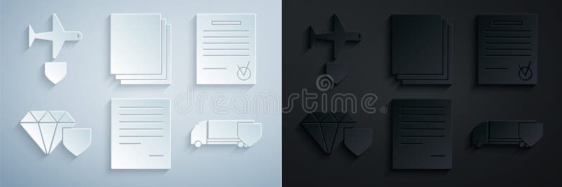 Set Document, Confirmed Document and Check Mark, Diamond with Shield ...
