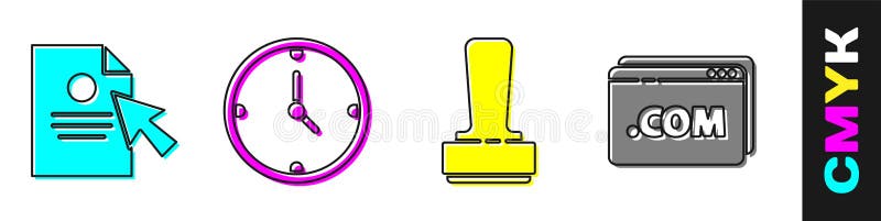 Set Document and Cursor, Clock, Stamp and Website Template Icon. Vector ...