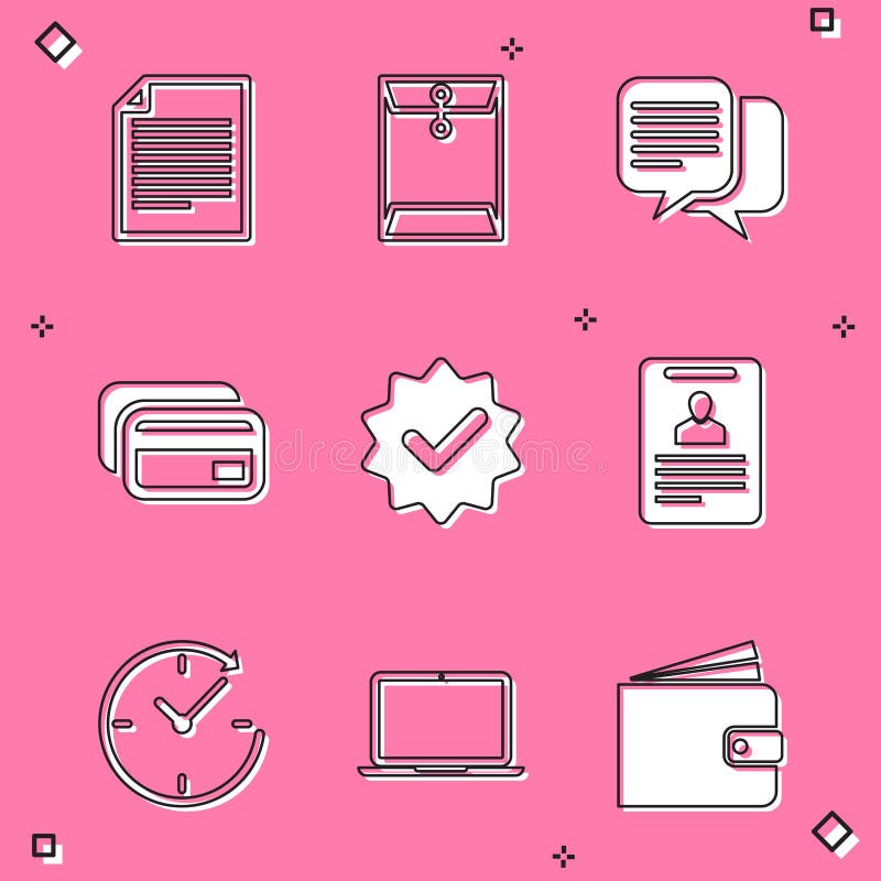 Set Document, Envelope, Chat, Credit Card, Approved and Check Mark and ...