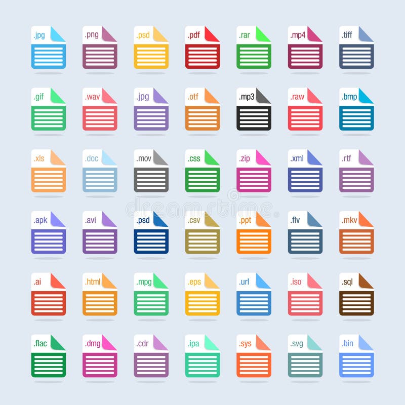 Set of Document File Formats and Labels Icons. File Type Icons Stock ...