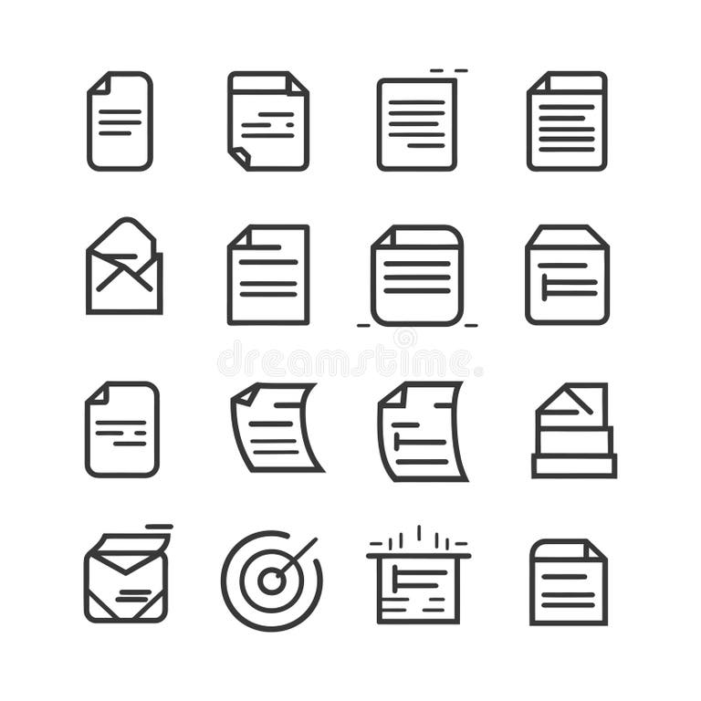 Collection of Document Icons: Line Art Style Stock Vector ...