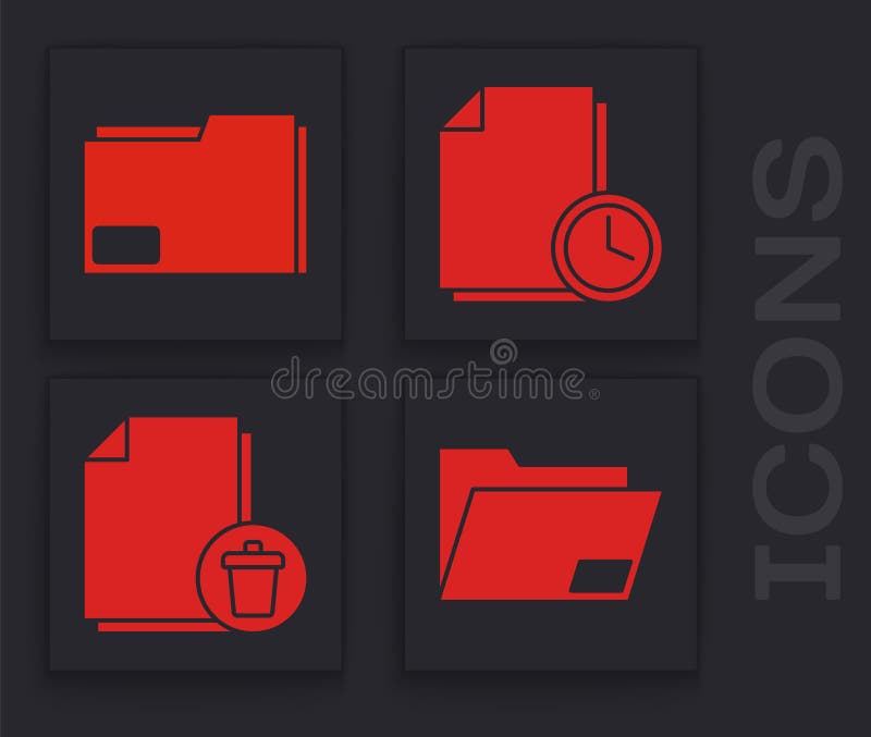 Set Document Folder, Document Folder, Document with Clock and Delete ... Set Document Folder, Document Folder, Document with Clock and Delete ...
