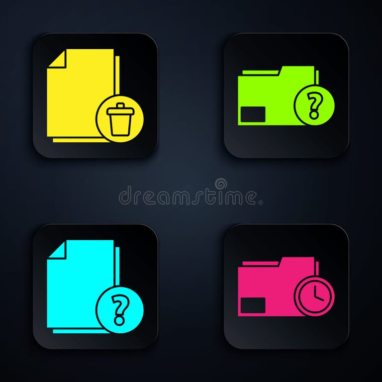 Set Document Folder with Clock, Delete File Document, Unknown Document and Unknown Document ...