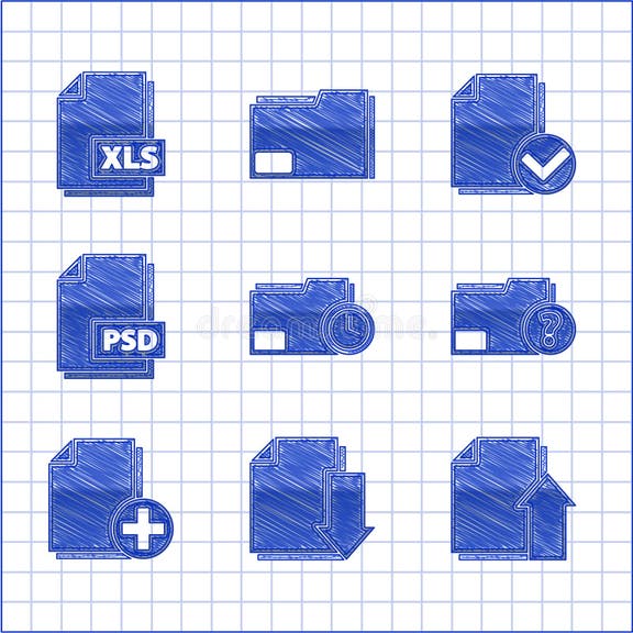 Set Document Folder with Clock, Download, Upload File Document, Unknown, Add New, PSD, and Check ...