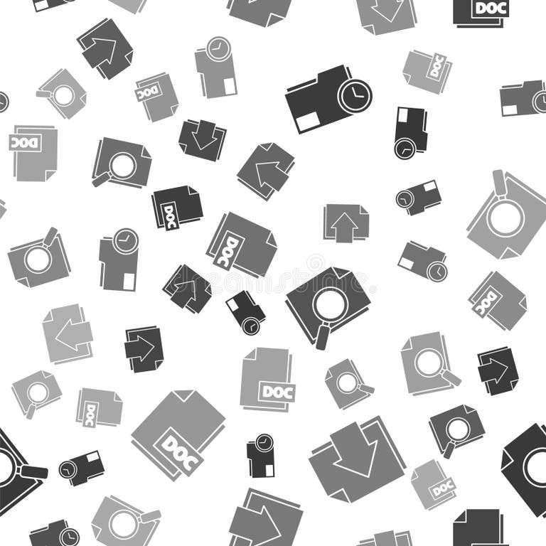 Set Document Folder with Clock, Next Page Arrow, Document with Search and DOC File Document on ...