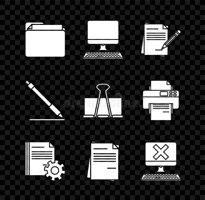 Set Document Folder, Computer Monitor with Keyboard, Blank Notebook and ... Set Document Folder, Computer Monitor with Keyboard, Blank Notebook and ...