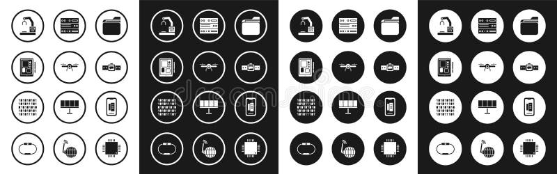 Set Document Folder, Drone Flying, Graphic Tablet, Robotic Robot Arm ... Set Document Folder, Drone Flying, Graphic Tablet, Robotic Robot Arm ...