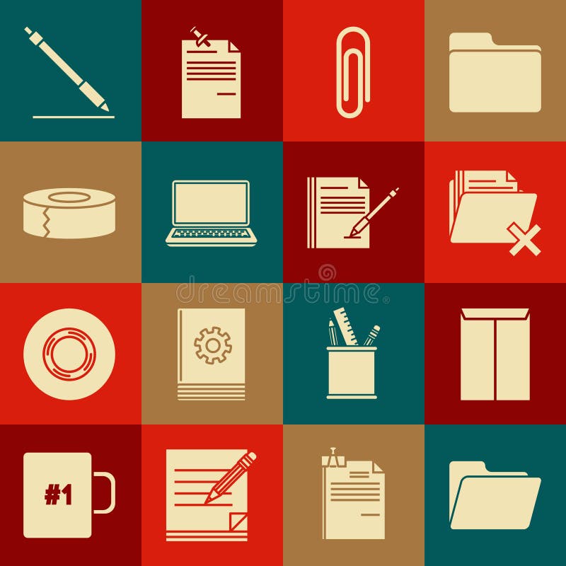 Set Document Folder, Envelope, Delete, Paper Clip, Laptop, Scotch, Pen ... Set Document Folder, Envelope, Delete, Paper Clip, Laptop, Scotch, Pen ...