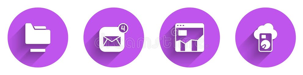 Set Document Folder, Envelope, Graph Chart Infographic and Cloud ...