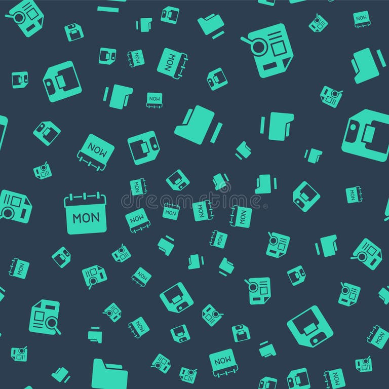 Set Document Folder, with Graph Chart, Calendar and Floppy Disk on Seamless Pattern. Vector ...