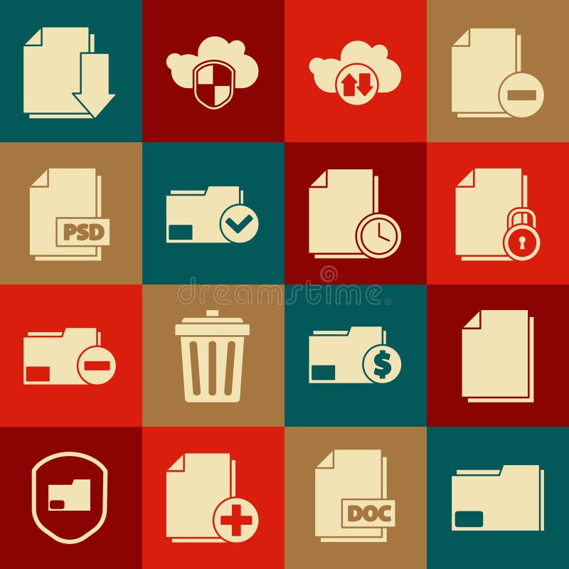 Set Document Folder, and Lock, Cloud Download Upload, Check Mark, PSD ... Set Document Folder, and Lock, Cloud Download Upload, Check Mark, PSD ...
