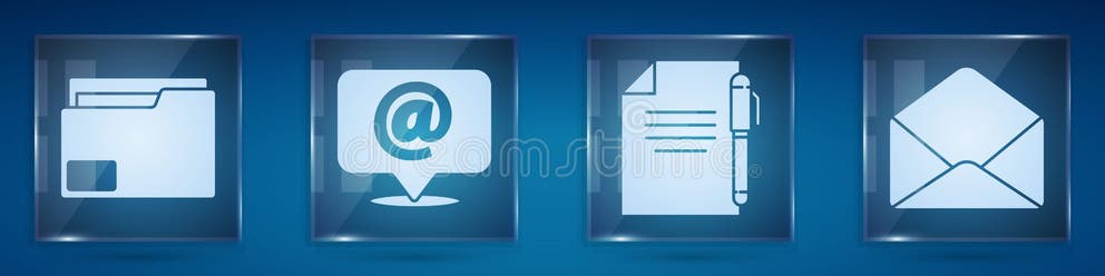 Set Document Folder, Mail and E-mail on Speech Bubble, Document and Pen ...