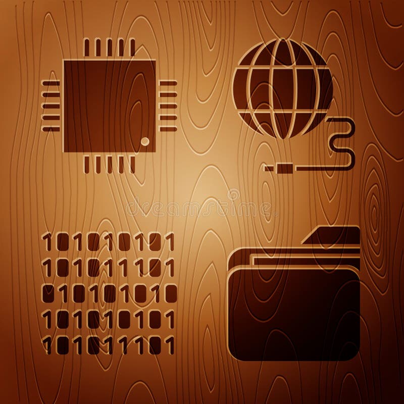 Set Document Folder Processor with Microcircuits Cpu Binary Code and Social Network on Wood ...