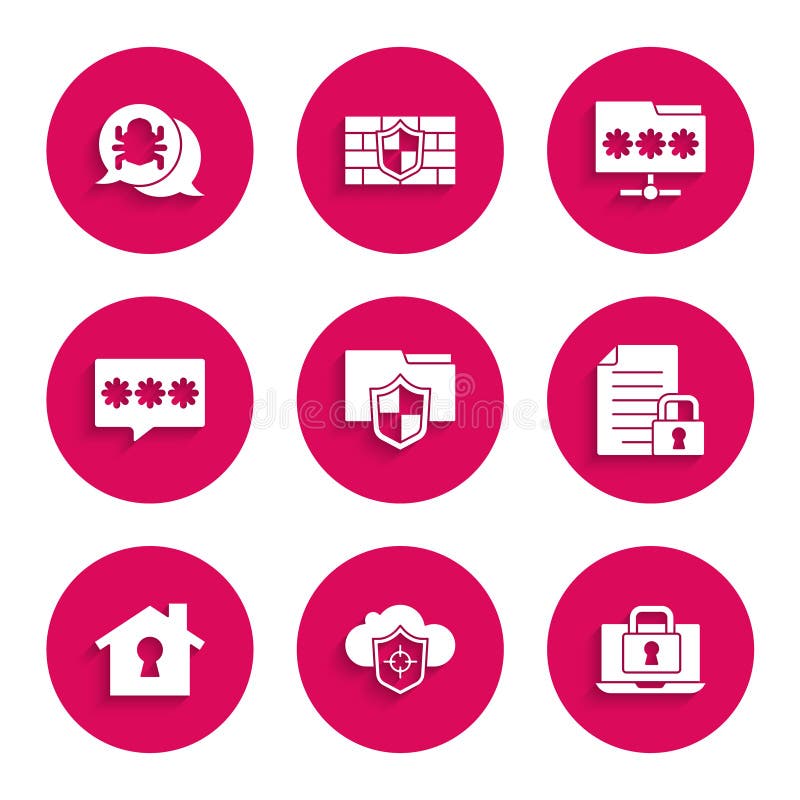 Set Document Folder Protection, Cloud and Shield, Laptop Lock, House ... Set Document Folder Protection, Cloud and Shield, Laptop Lock, House ...