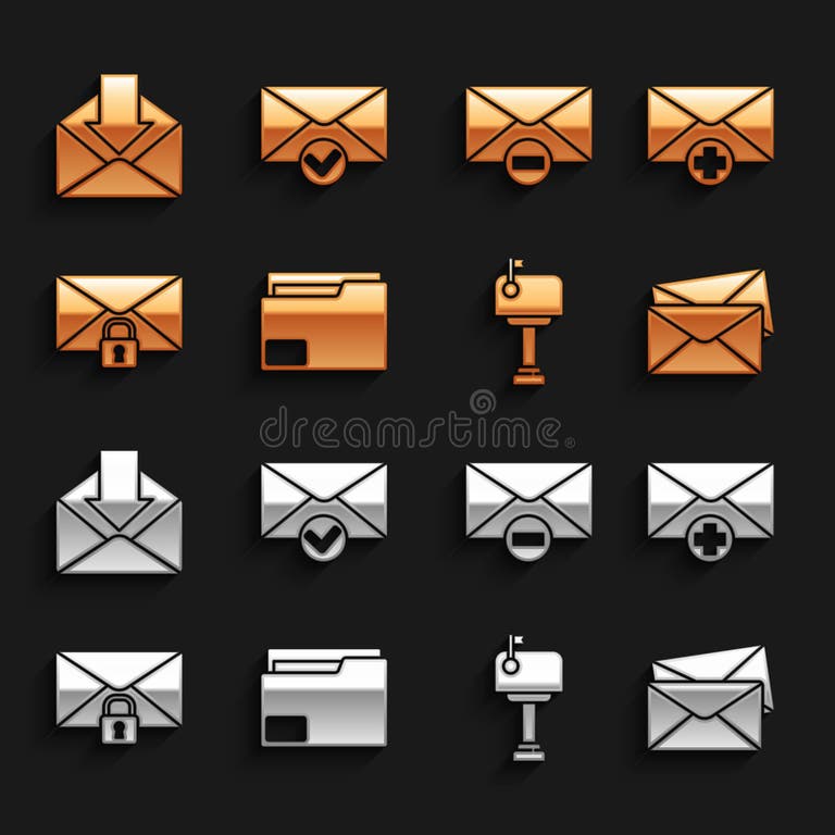 Set Document Folder, Received Message Concept, Envelope, Mail Box, Lock Password, Delete ...