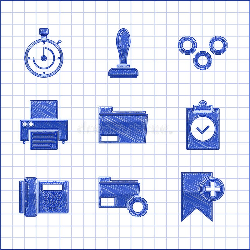 Set Document Folder, Folder Settings with Gears, Bookmark, Completed Task, Telephone, Printer ...
