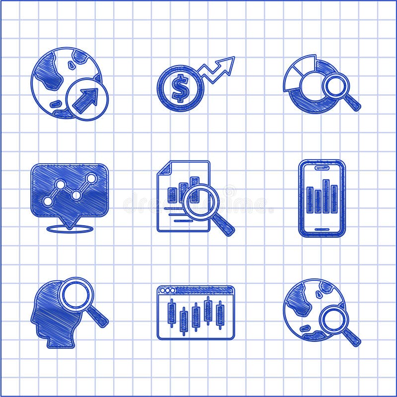 Set Document with Graph Chart, Browser Stocks Market, Search Globe ... Set Document with Graph Chart, Browser Stocks Market, Search Globe ...