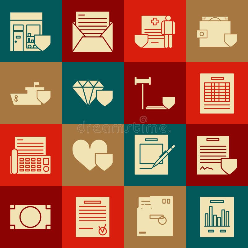 Set Document with Graph Chart, Contract Shield, Report File Document ... Set Document with Graph Chart, Contract Shield, Report File Document ...