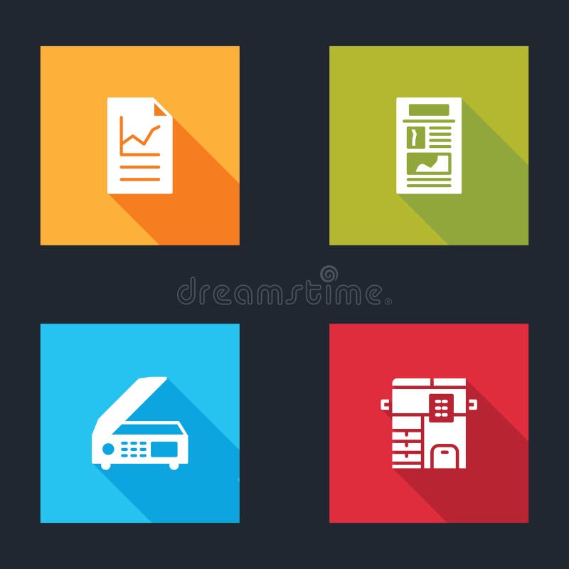 Set Document with Graph Chart, News, Scanner and Copy Machine Icon ...