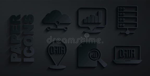 Set Document with Graph Chart, Server, Data Analysis, Pie Infographic and Network Cloud ...