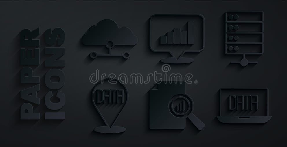 Set Document with Graph Chart, Server, Data Analysis, Pie Infographic and Network Cloud ...