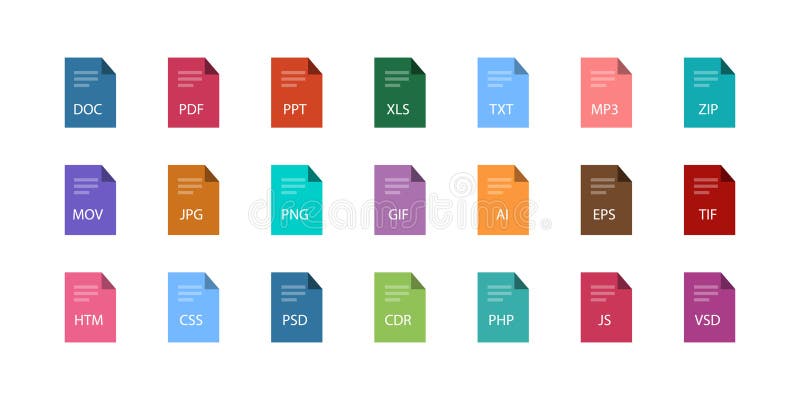 Different Set of File Extensions Vector Flat Style for Web Design Stock ... Different Set of File Extensions Vector Flat Style for Web Design Stock ...