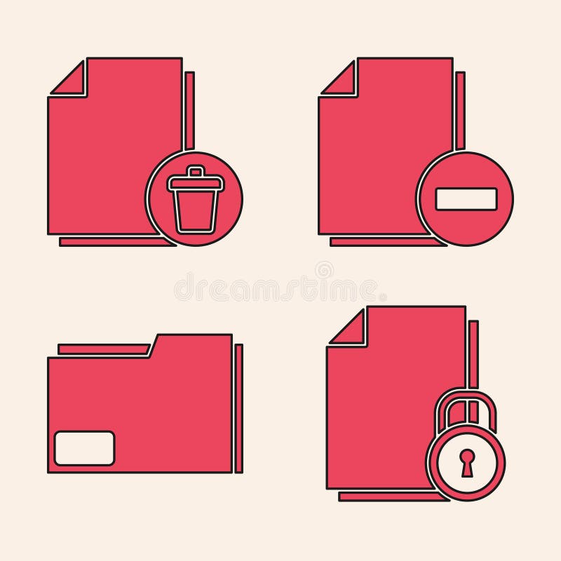 Set Document and Lock, Delete File Document, Document with Minus and ... Set Document and Lock, Delete File Document, Document with Minus and ...