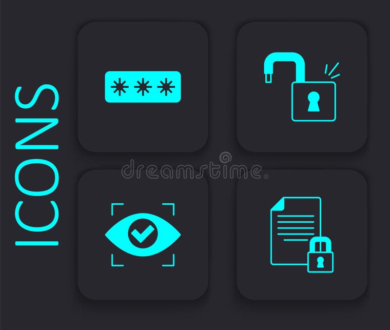 Set Document and Lock, Password Protection, Open Padlock and Eye Scan ...