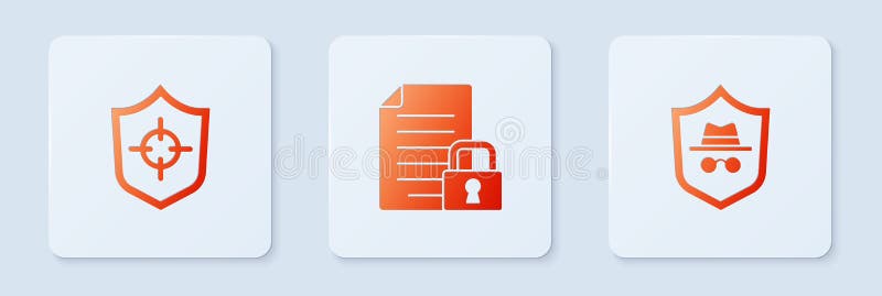 Set Document and Lock, Shield and Incognito Mode. White Square Button ... Set Document and Lock, Shield and Incognito Mode. White Square Button ...
