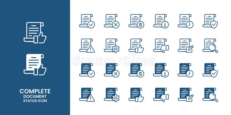 Set of Document Paper Contract Status Icon Collection Business Approval ...