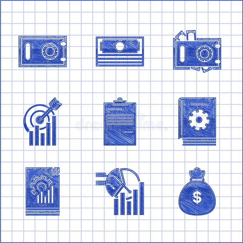 Set Document, Pie Chart Infographic, Money Bag, User Manual, with ...