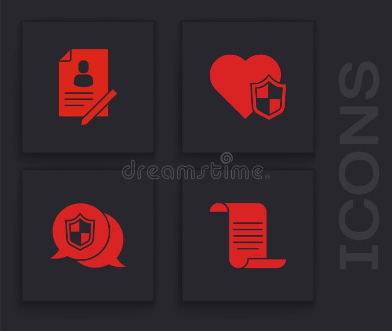 Set Document with Shield, , Life Insurance and Location Icon. Vector ...