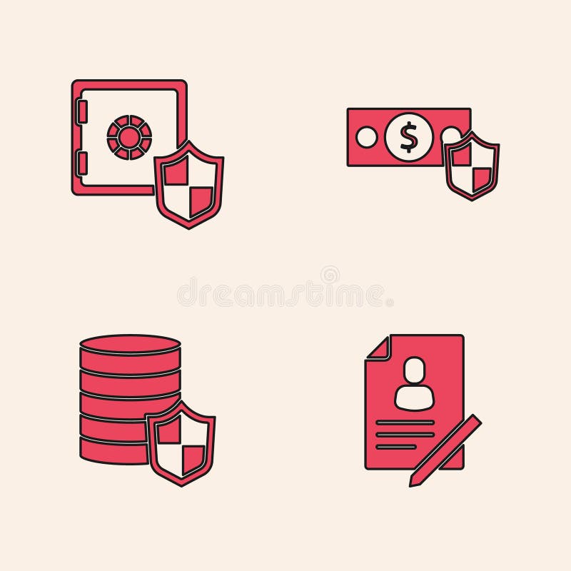 Set Document with Shield, Safe, Money and Icon. Vector Stock ...