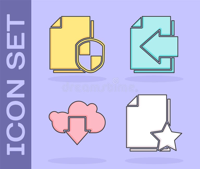Set Document with Star, Document Protection Concept, Cloud Download and ...