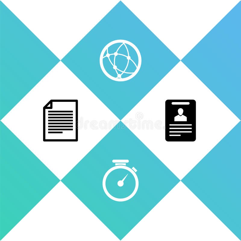 Set Document, Stopwatch, Social Network and Identification Badge Icon ...