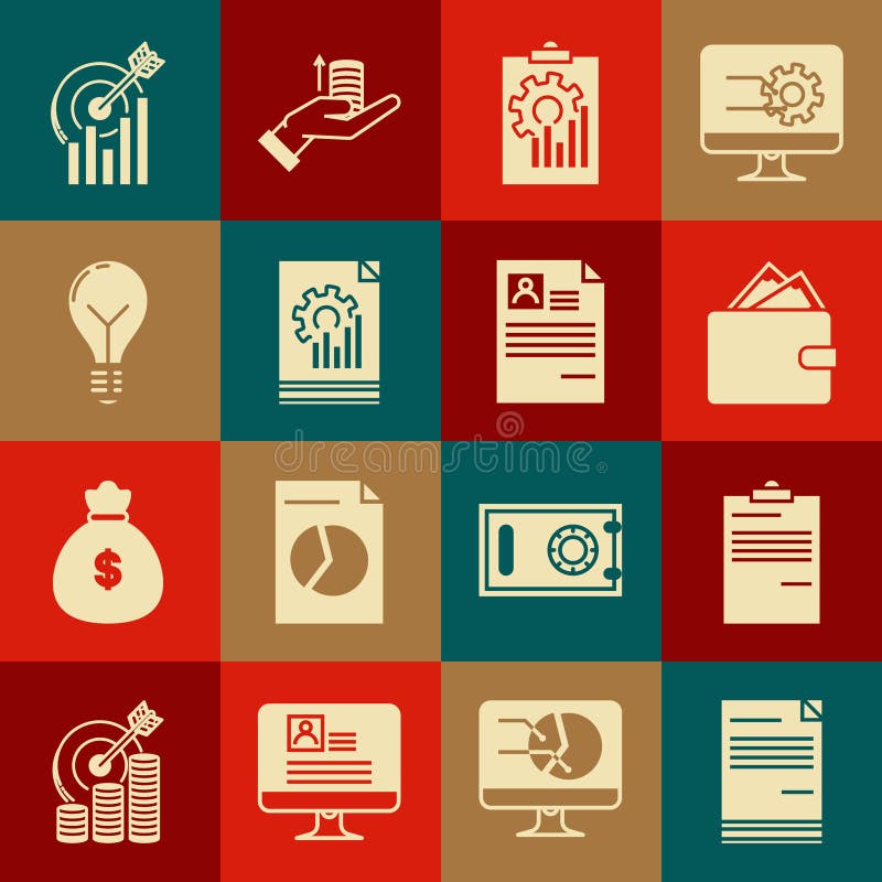 Set Document, Wallet with Stacks Paper Money Cash, Clipboard Graph ...