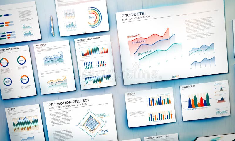 Set of Documents with Business Infographics on the Table. Stock ...