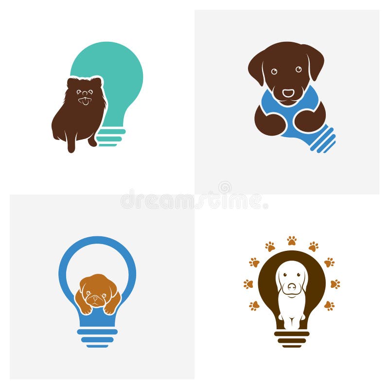 Set of Dog Bulb Logo Design Vector Illustration, Creative Dog Logo ...
