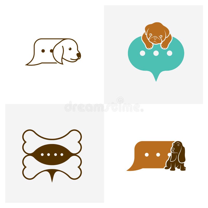 Set of Dog Chat Logo Design Vector Illustration, Creative Dog Logo ...