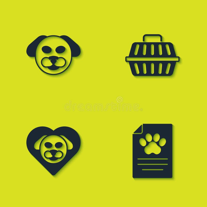 Set Dog, Clinical Record Pet, Heart with Dog and Pet Carry Case Icon ...