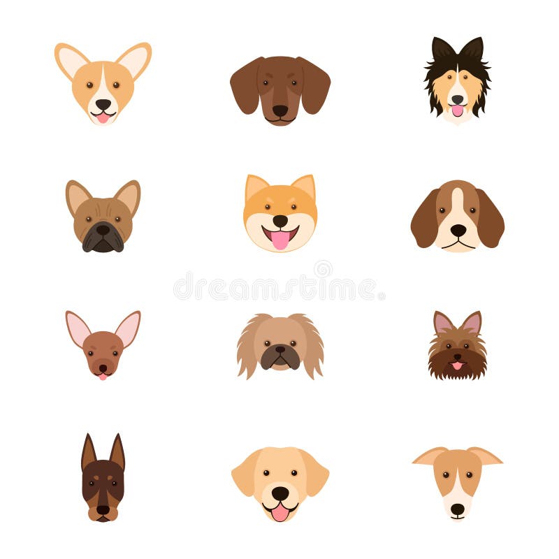 Set of Dog Heads, Vector Illustration Stock Vector - Illustration of ...