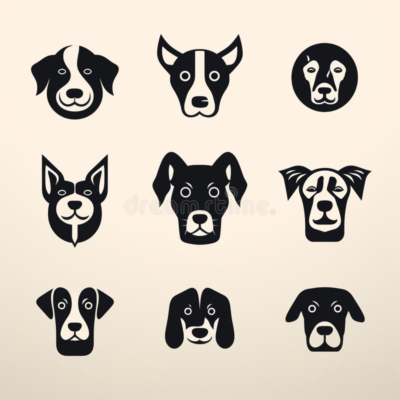 Set of Dog Icons. Vector Illustration in Black and White Colors Stock ...