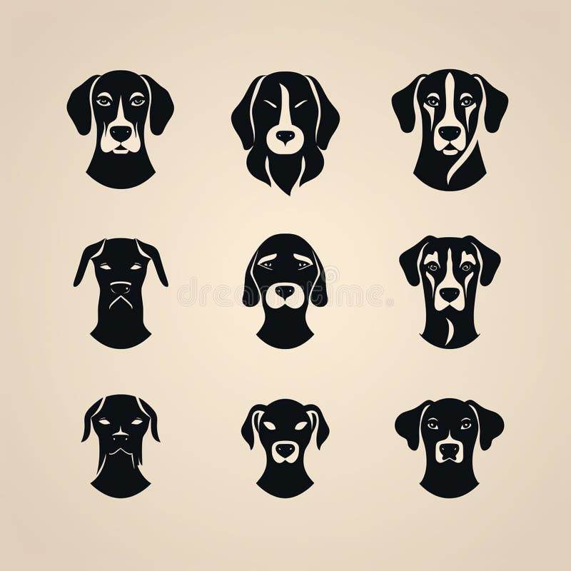 Set of Dog Icons. Vector Illustration in Black and White Colors Stock ...