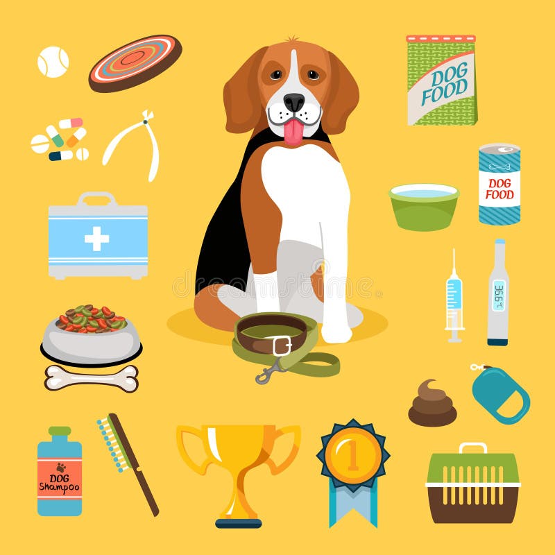 Set of Dog Life Icons and Cute Puppy Vector Stock Vector - Illustration ...
