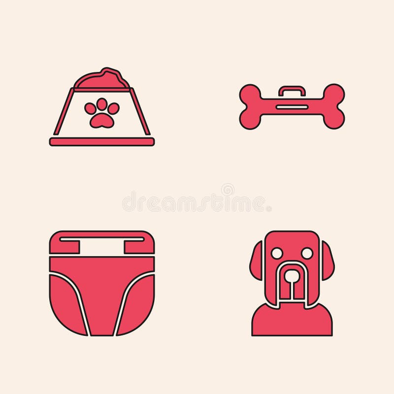 Set Dog, Pet Food Bowl, Bone and Diaper for Dog Icon. Vector Stock ...