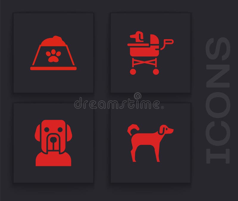 Set Dog, Pet Food Bowl, Stroller and Icon. Vector Stock Illustration ...